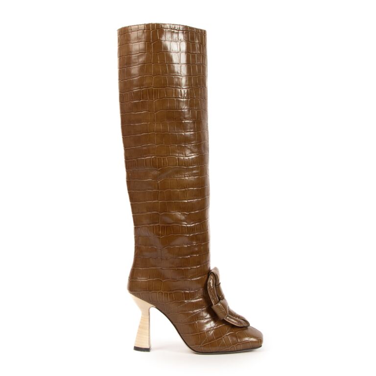 Morobé Kaki Rosie Croco Embossed Leather Boots - size 37 Labellov Buy ...