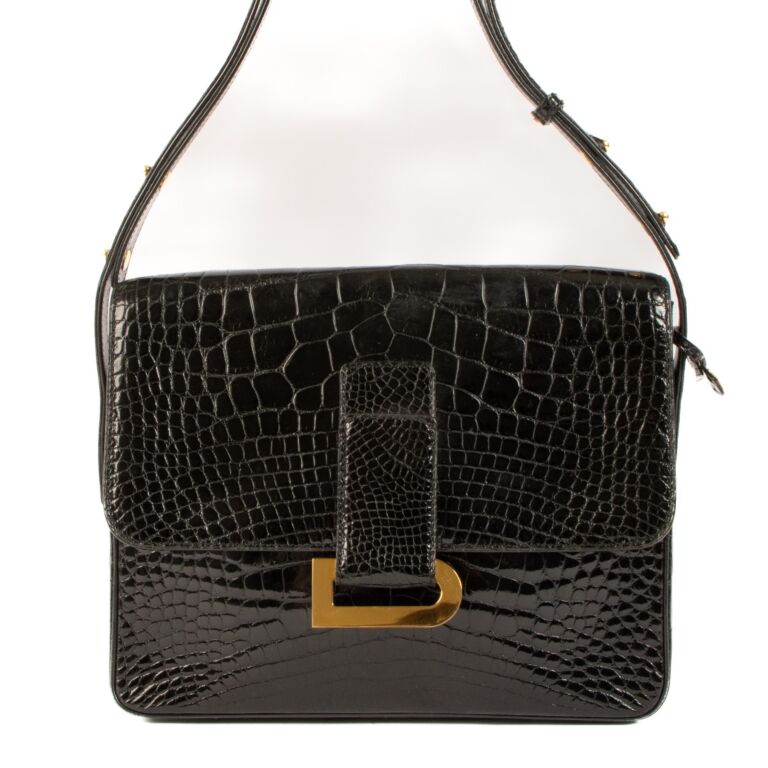 Delvaux Black Crocodile Leather Poirier Shoulder Bag Labellov Buy and ...