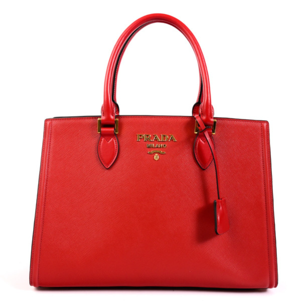Prada Fuoco Red Saffiano Leather Handbag Labellov Buy and Sell ...