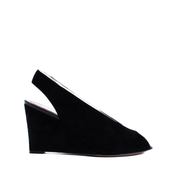 Celine Black Suede Wedge Slingback Sandal Heels - Size 38,5 Labellov ...