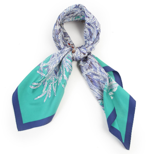 Hermès Green Blue 'Les Bles' Silk Scarf Labellov Buy and Sell Authentic ...