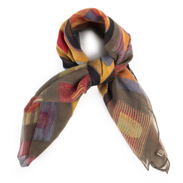 Delvaux Multicolor D Logo Silk Scarf Labellov Buy and Sell Authentic Luxury