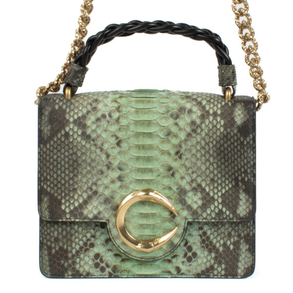 Roberto Cavalli Green Python Tiger Tooth Bag Labellov Buy and Sell Authentic Luxury