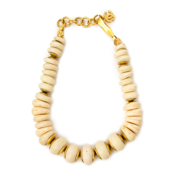Chanel Cream Stone Beaded Necklace Labellov Buy and Sell Authentic Luxury