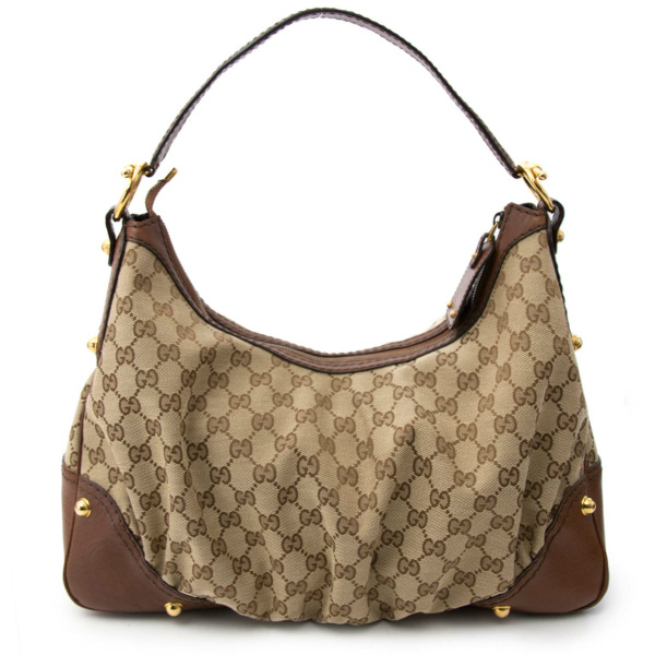 Gucci Monogram and Leather Shoulder Bag Labellov Buy and Sell Authentic ...