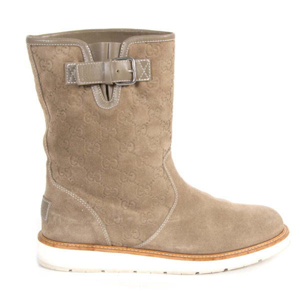 Gucci Taupe Suede Monogram Boots - size 39 Labellov Buy and Sell ...
