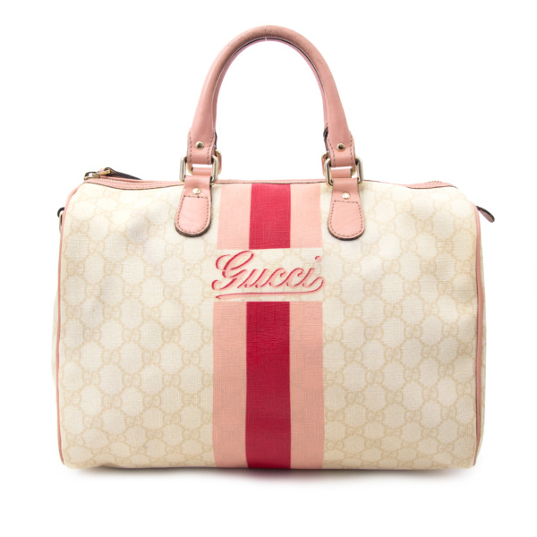 Gucci Monogram Pink Boston Bag Labellov Buy and Sell Authentic Luxury