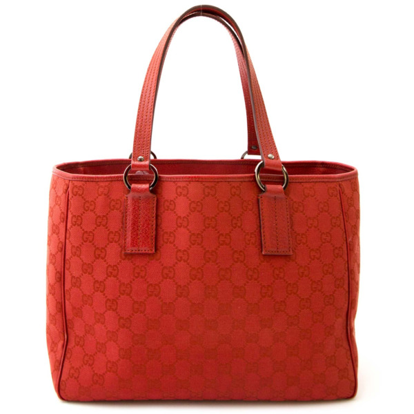 Gucci Red Monogram Canvas Tote Bag Labellov Buy and Sell Authentic Luxury