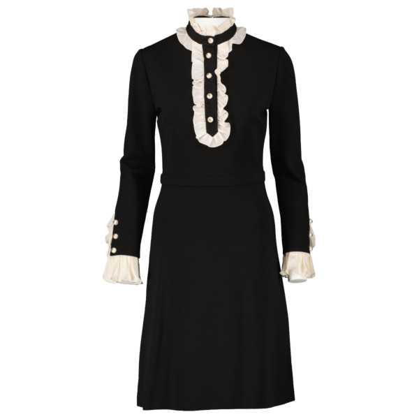 Gucci Black Long Sleeve Contrasting Ruffle Crepe Dress Size L Labellov Buy And Sell Authentic