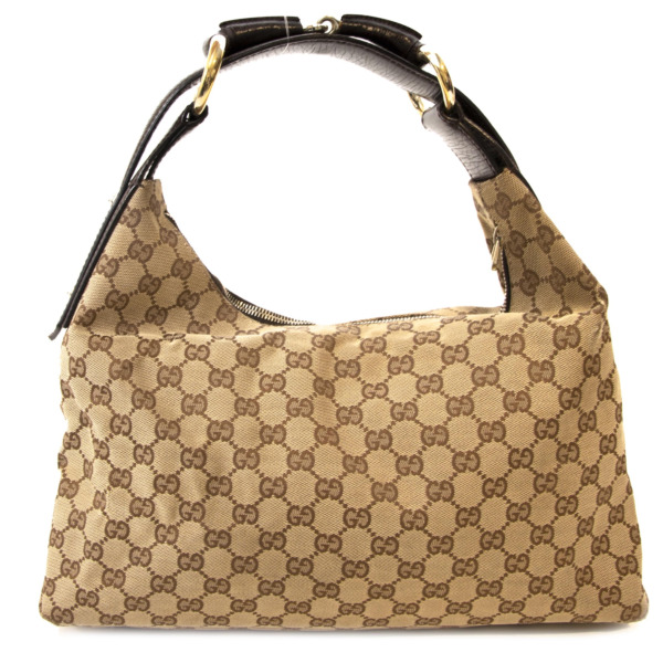 Gucci Beige/Brown GG Canvas Medium Horsebit Hobo Bag Labellov Buy and ...