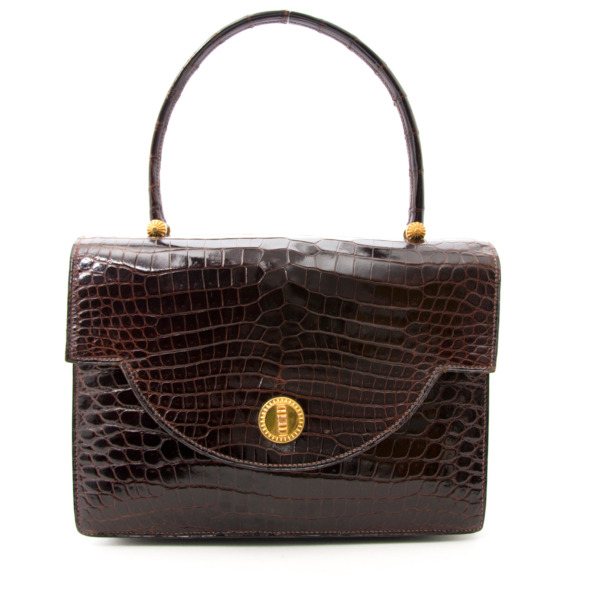 Hermes Brown Croco Top Handle bag Labellov Buy and Sell Authentic Luxury