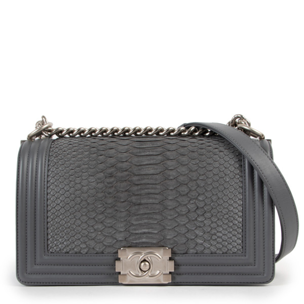 Chanel Grey Python Medium Boy Flap Bag Labellov Buy and Sell Authentic ...