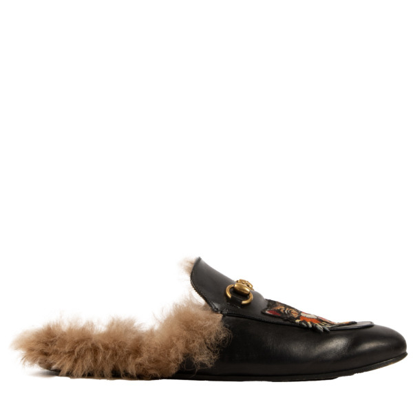 Gucci Black Leather Cat Princetown Fur Slippers - Size 43 Labellov Buy ...