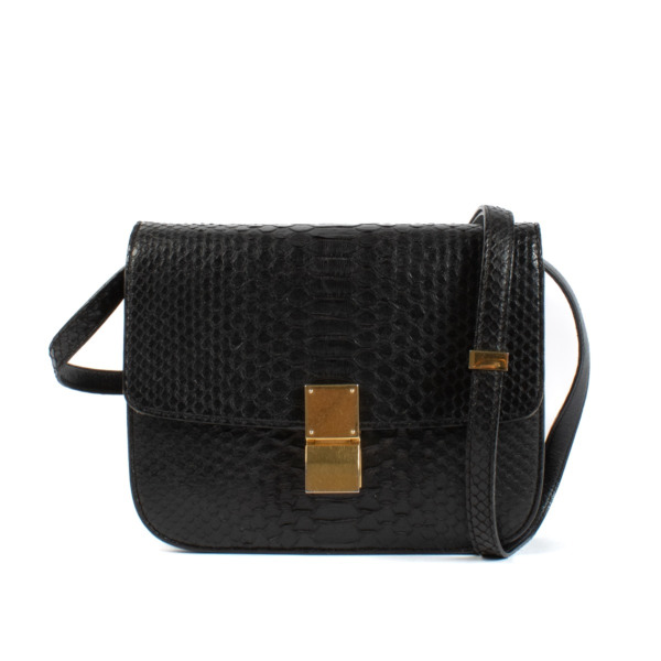 Celine Black Python Medium Classic Box Bag Labellov Buy and Sell ...