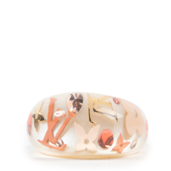 Louis Vuitton White Resin Gold Monogram Inclusion Ring Labellov Buy and ...