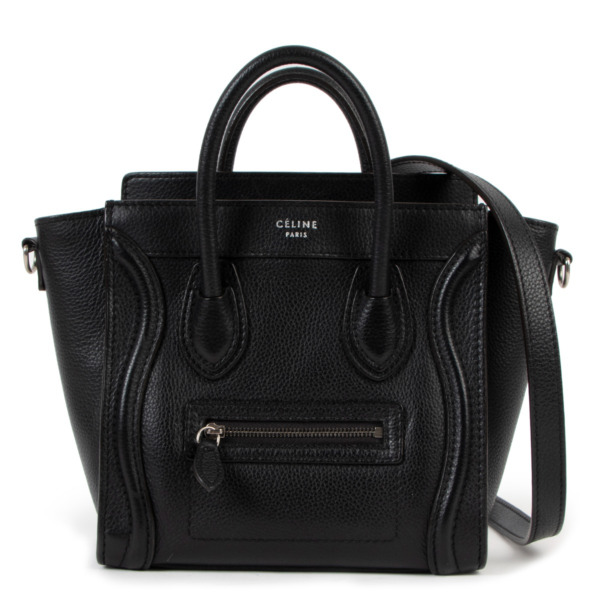 Celine Black Drummed Calfskin Nano Luggage Shoulder Bag Labellov Buy and Sell Authentic Luxury