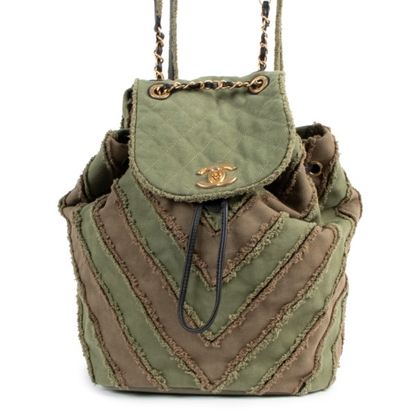 Chanel Cruise 2017 Cuba Green Chevron Patchwork Canvas Backpack ...