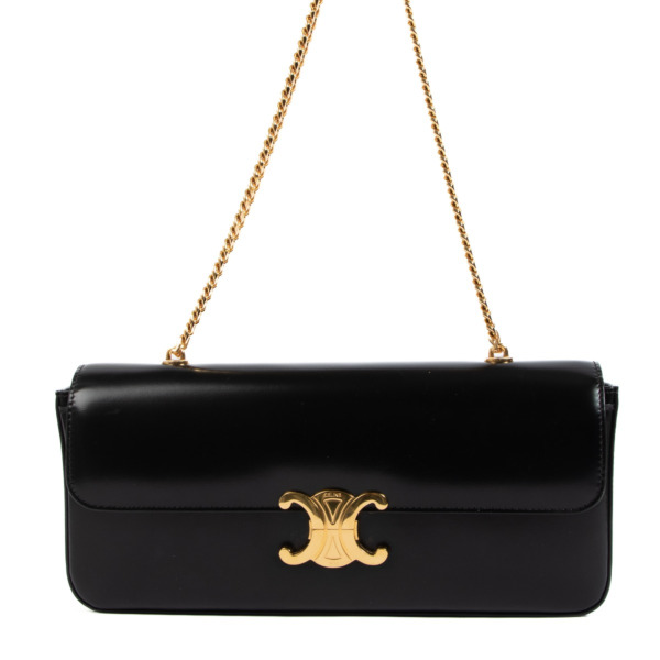 Celine Black Shiny Calfskin Claude Chain Shoulder Bag Labellov Buy and ...