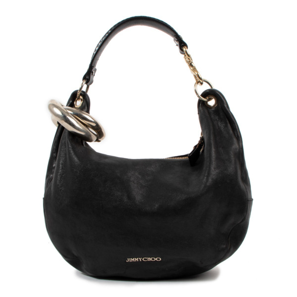 Jimmy Choo Black Graind Leather Snakeskin Trim Sky Bangle Hobo Bag ...