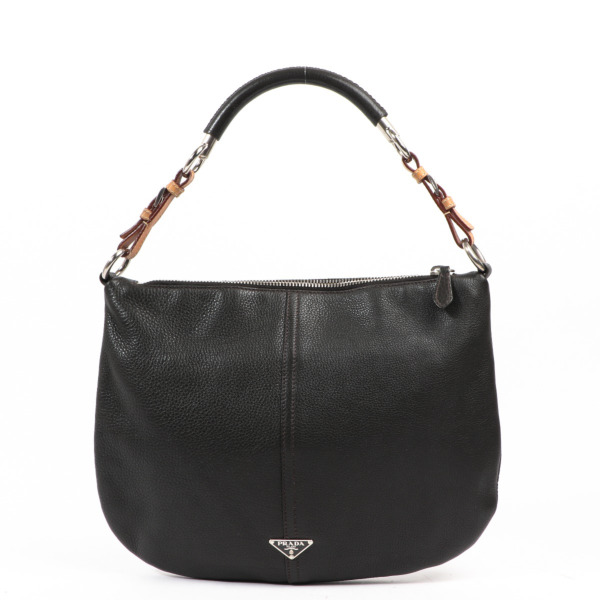 Prada Grey Vitello Daino Logo Shoulder Bag Labellov Buy and Sell ...