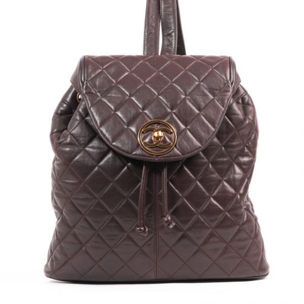 Chanel Vintage Brown Quilted Lambskin CC Backpack Labellov Buy and Sell ...