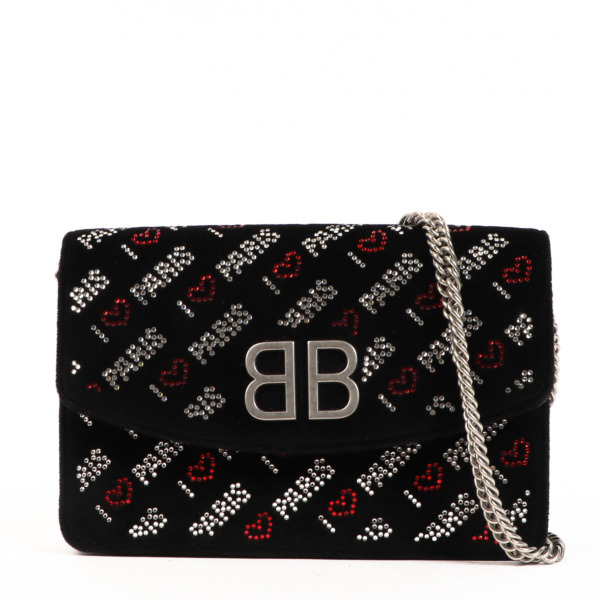 Balenciaga Black Velvet Crystal Love Paris Wallet on Chain Labellov Buy ...