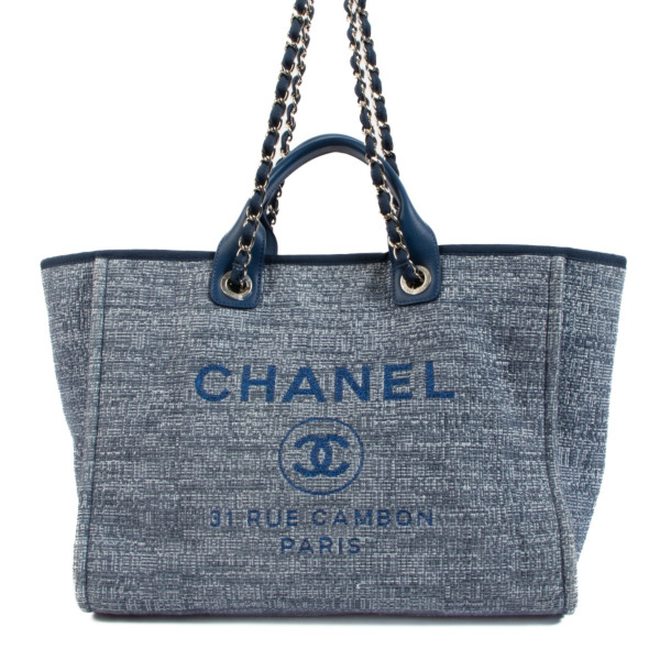 Chanel Blue Large Deauville Tote Bag Labellov Buy and Sell Authentic Luxury