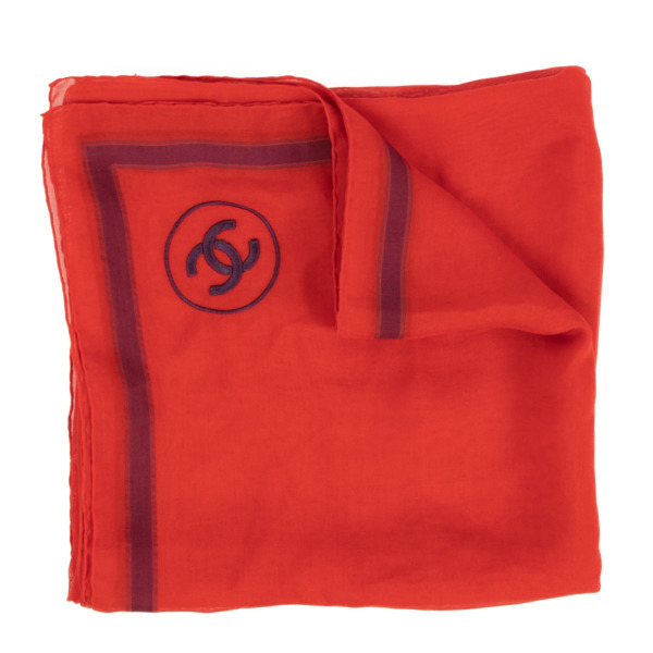 Chanel Logo Red Silk Scarf Labellov Buy and Sell Authentic Luxury