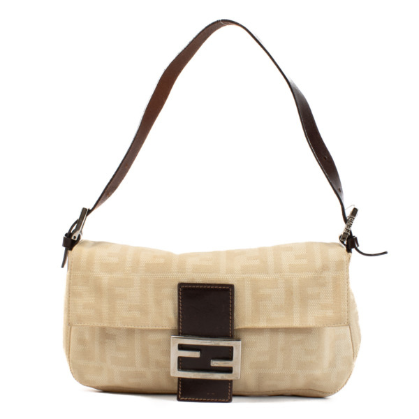 Fendi Beige FF Jacquard Baguette Bag Labellov Buy and Sell Authentic Luxury