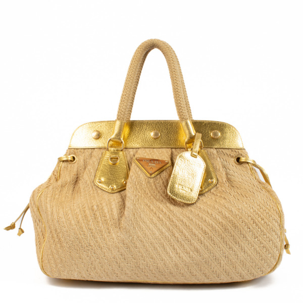 Prada Gold Leather Juta Laminata Handbag Labellov Buy and Sell ...