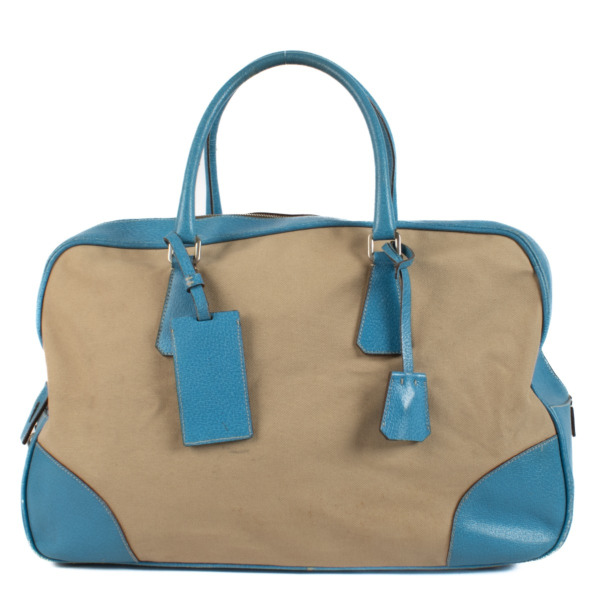 Prada Canvas/Blue Leather Large Duffle Bag Labellov Buy and Sell ...