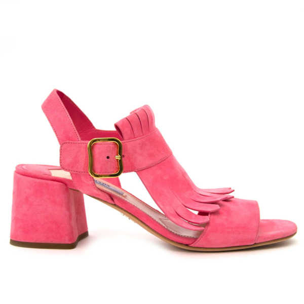Prada Pink Suede Kiltie fringe Heeled Sandal - Size 39 Labellov Buy and ...